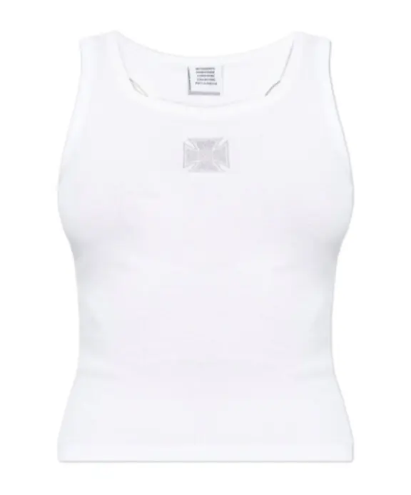 Vetements Logo Embellished Ribbed Tank Top - White
