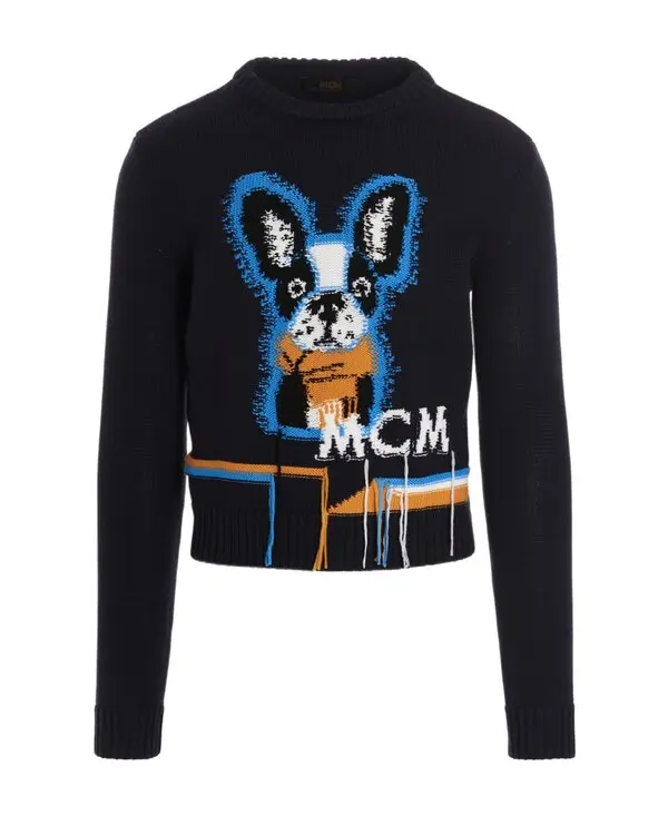 Mcm Round Neck Long Sleeve Sweater With Embroidered Logo