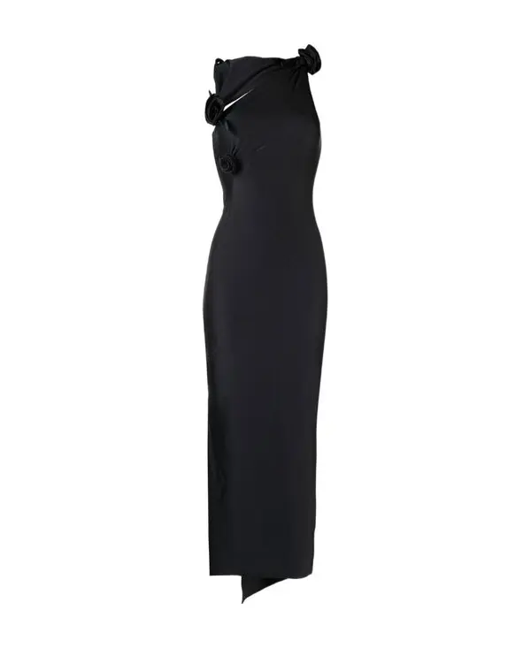 Coperni Sleeveless High Collar Maxi Dress With Asymmetrical Hem And Side Slits - Black