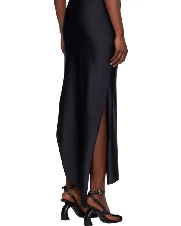 Coperni Sleeveless High Collar Maxi Dress With Asymmetrical Hem And Side Slits - Black