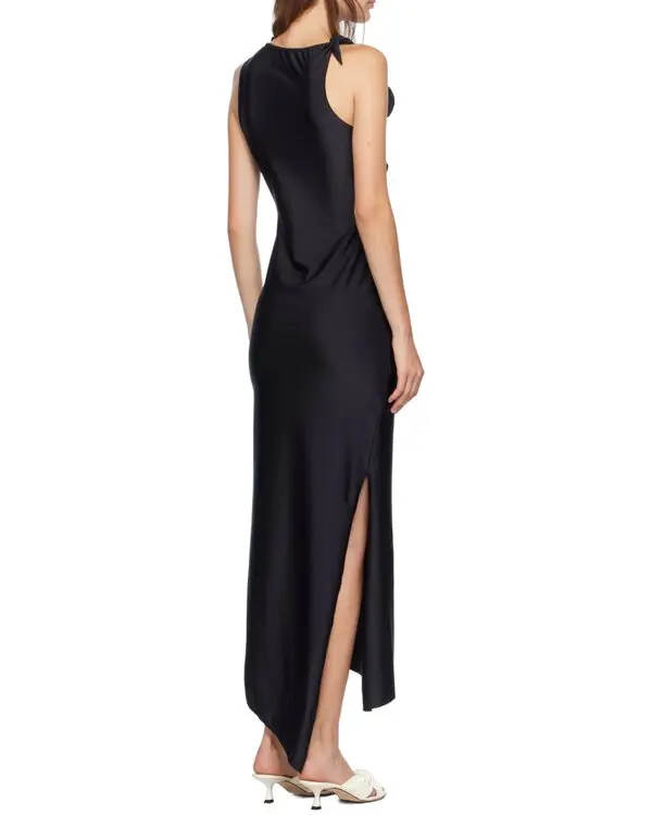 Coperni Sleeveless High Collar Maxi Dress With Asymmetrical Hem And Side Slits - Black