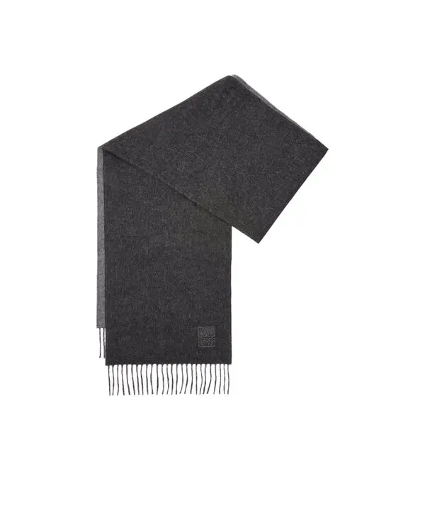 Loewe Logo Patch Fringed Edge Scarf - Black/gray