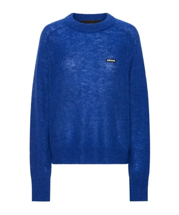ROTATE BY BIRGER CHRISTENSEN Crew Neck Logo Patch Sweater - Blue