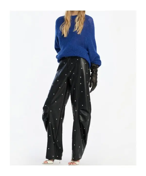 ROTATE BY BIRGER CHRISTENSEN Crew Neck Logo Patch Sweater - Blue