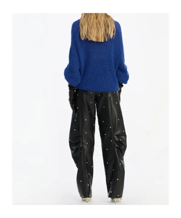 ROTATE BY BIRGER CHRISTENSEN Crew Neck Logo Patch Sweater - Blue
