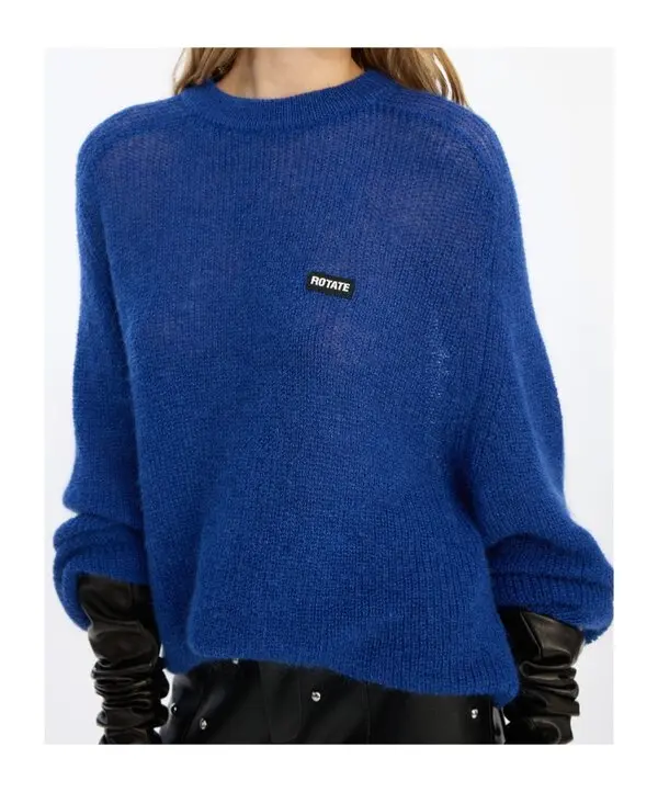 ROTATE BY BIRGER CHRISTENSEN Crew Neck Logo Patch Sweater - Blue