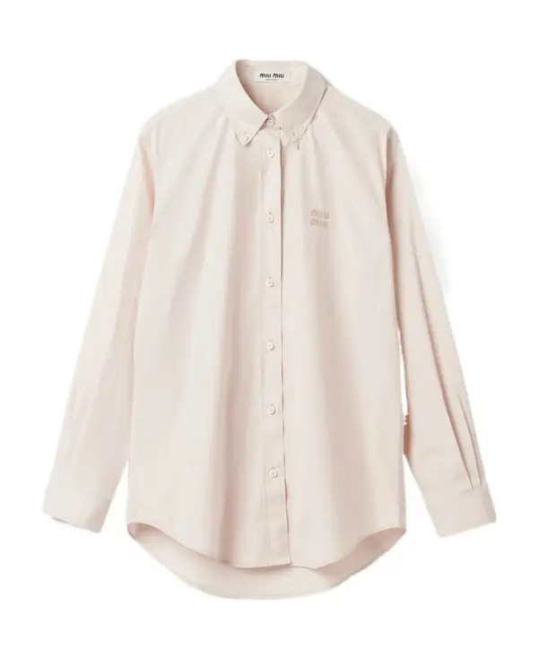 Miu Miu Logo Embroidered Poplin Shirt - Opal