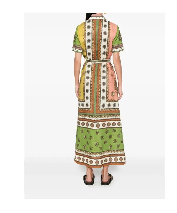 ALEMAIS Printed Maxi Dress With Pointed Collar And Short Sleeves