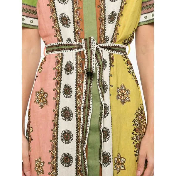 ALEMAIS Printed Maxi Dress With Pointed Collar And Short Sleeves