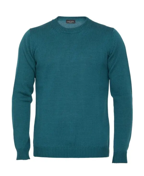 ROBERTO COLLINA Ribbed Crew Neck Wool Sweater - Blue