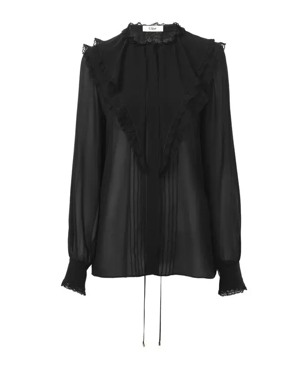 Chloé Ruffled Lace Trim Blouse