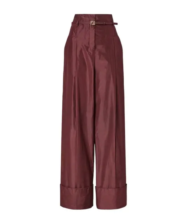 Fendi Taffeta Logo Plaque Wide-leg Trousers - Red