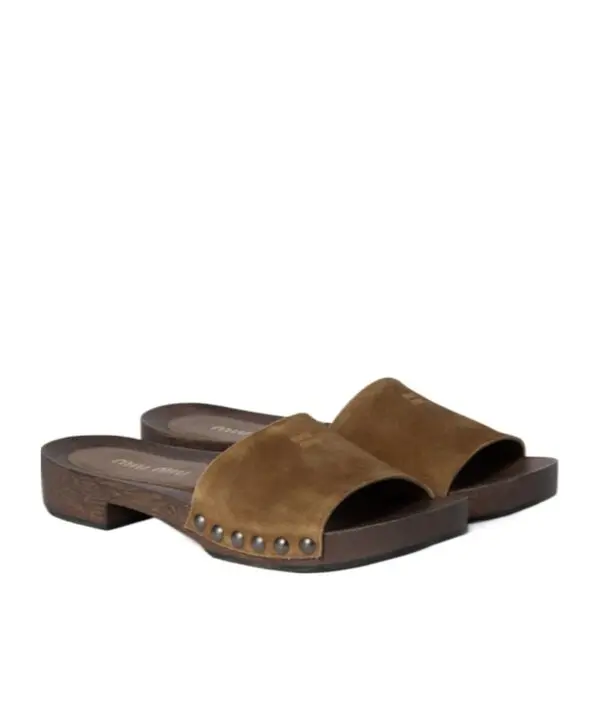 Miu Miu Suede Clogs With Logo Detail