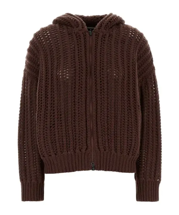 Brunello Cucinelli Openwork Ribbed Hooded Cardigan - Black