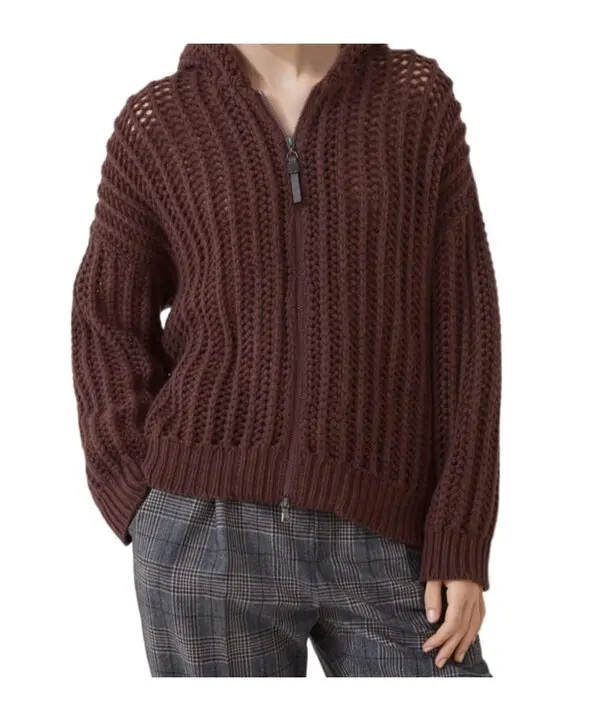 Brunello Cucinelli Openwork Ribbed Hooded Cardigan - No