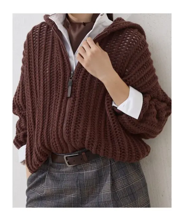 Brunello Cucinelli Openwork Ribbed Hooded Cardigan - No