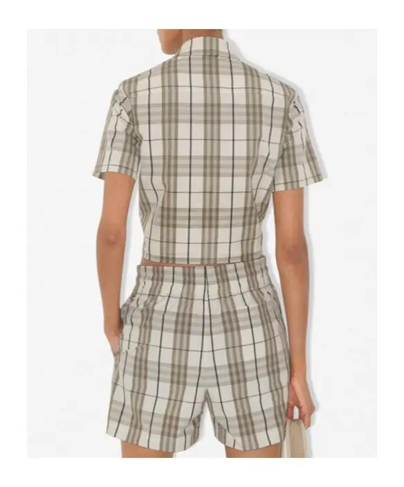Burberry Cropped Checked Shirt With Self-tie Hem