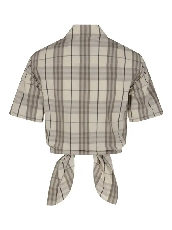 Burberry Cropped Checked Shirt With Self-tie Hem