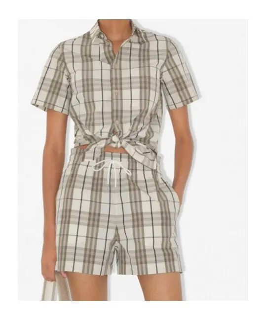 Burberry Cropped Checked Shirt With Self-tie Hem