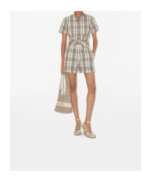 Burberry Cropped Checked Shirt With Self-tie Hem