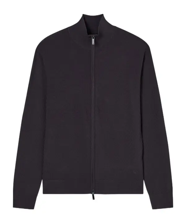 Emporio Armani Full Zip Sweater With Rib Knit Details - Grey
