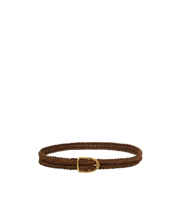 TOM FORD Braided Leather Belt With Engraved Logo Buckle - Brown