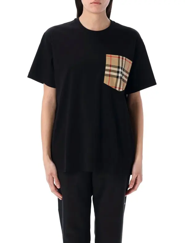 Burberry Check Detailed Crewneck T-shirt - Black