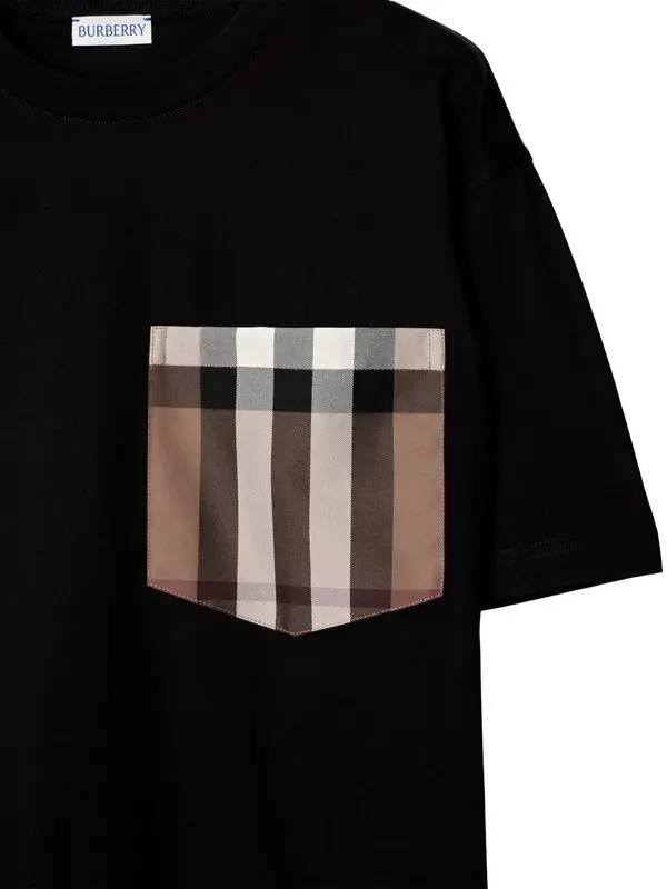 Burberry Check Detailed Crewneck T-shirt - Black