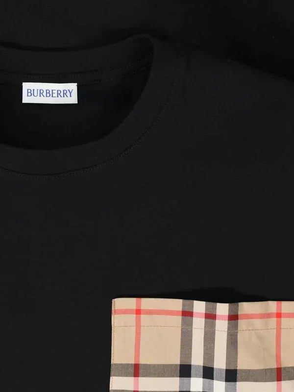 Burberry Check Detailed Crewneck T-shirt - Black