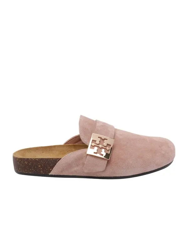 Tory Burch Mellow Suede Mules With Metal Logo
