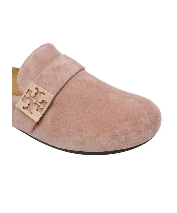 Tory Burch Mellow Suede Mules With Metal Logo