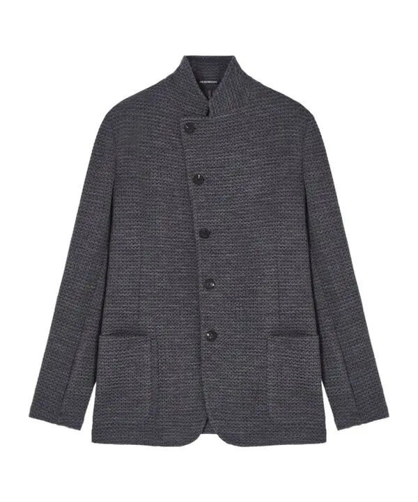 Emporio Armani Textured Button-up Knit Jacket - Grey