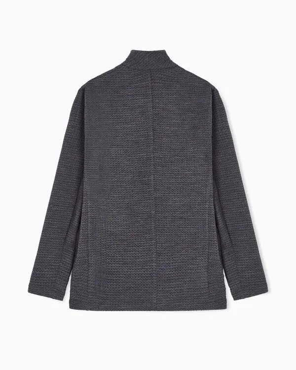 Emporio Armani Textured Button-up Knit Jacket - Grey