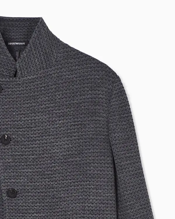 Emporio Armani Textured Button-up Knit Jacket - Grey
