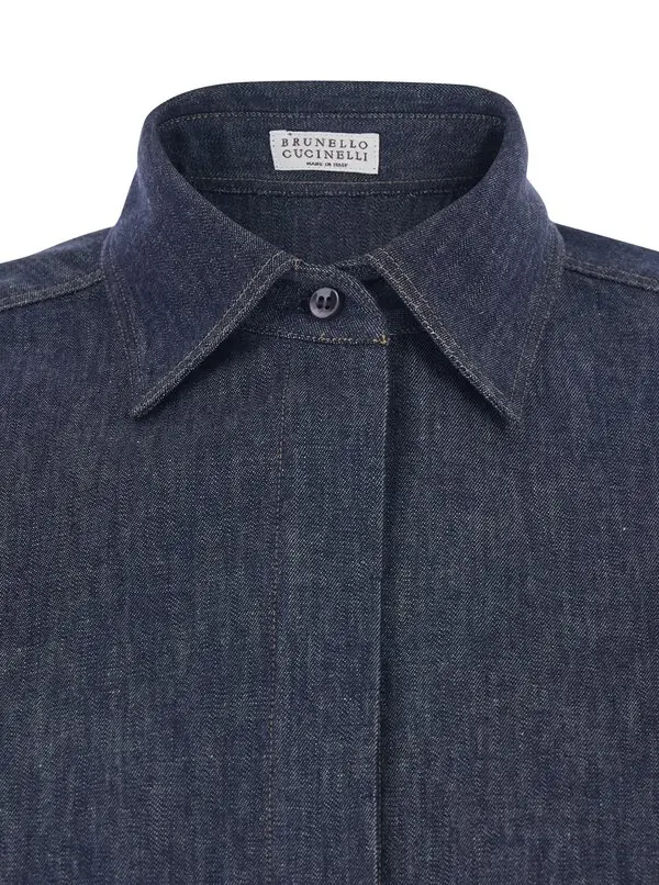Brunello Cucinelli Embellished Long-sleeved Denim Shirt