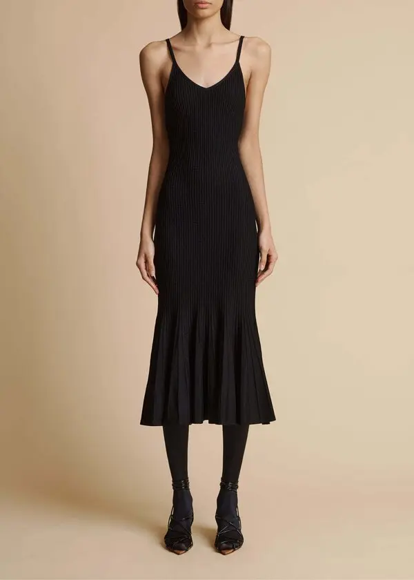 black ribbed jersey dress Marcella | Penelope Long Sleeve Dress in Black | Women's Size Large | European Ribbed Jersey