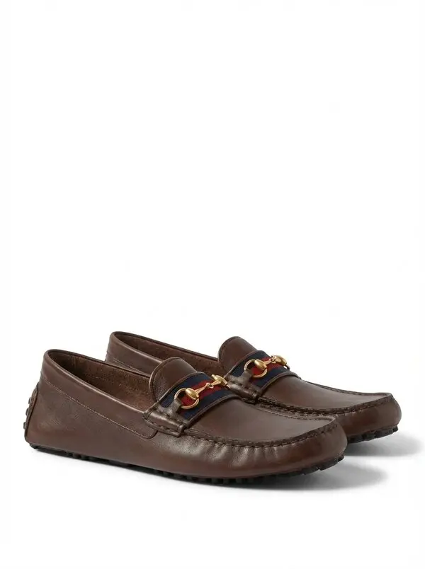 Gucci Web Stripe Driving Loafers - Brown