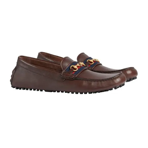 Gucci Web Stripe Driving Loafers