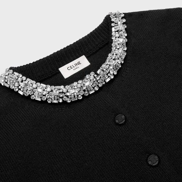 Celine Embroidered Cropped Cardigan In Cashmere - Black