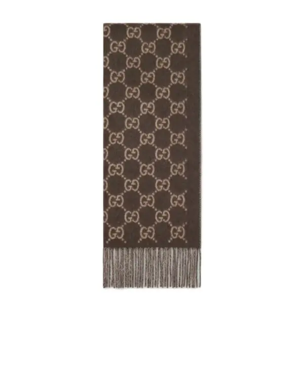 Gucci Monogrammed Fringed Scarf - Beige