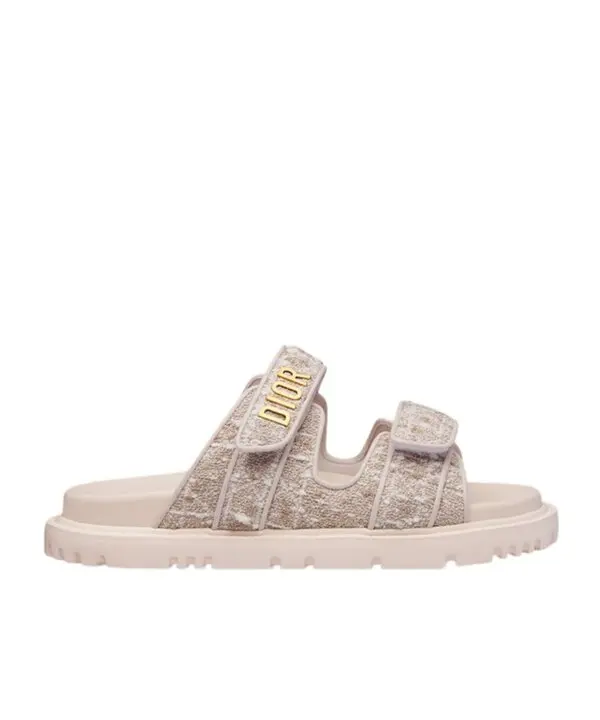 Dior Logo Plaque Slip-on Sandals - Beige