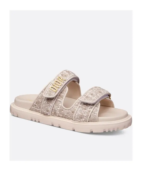 Dior Logo Plaque Slip-on Sandals - Beige