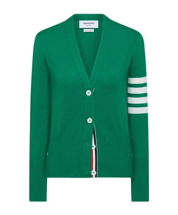 Thom Browne V-neck Cashmere Cardigan With 4-bar Stripes - Green