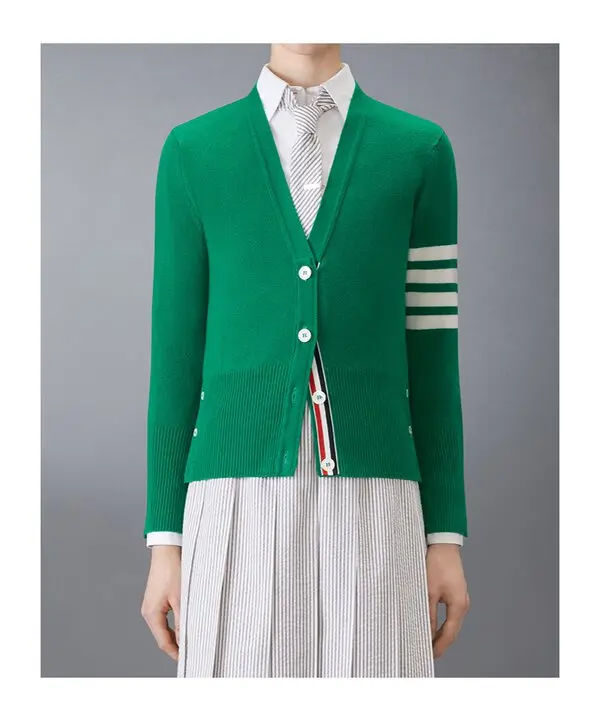 Thom Browne V-neck Cashmere Cardigan With 4-bar Stripes - Green