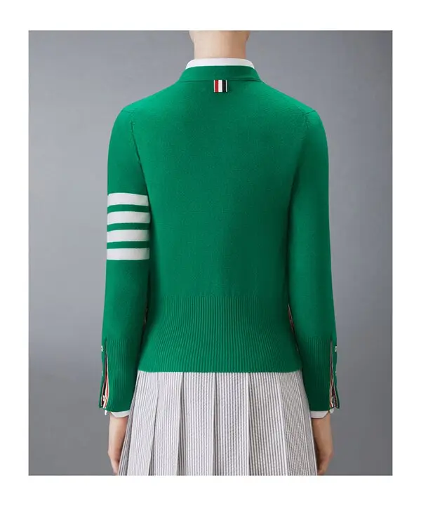 Thom Browne V-neck Cashmere Cardigan With 4-bar Stripes - Green