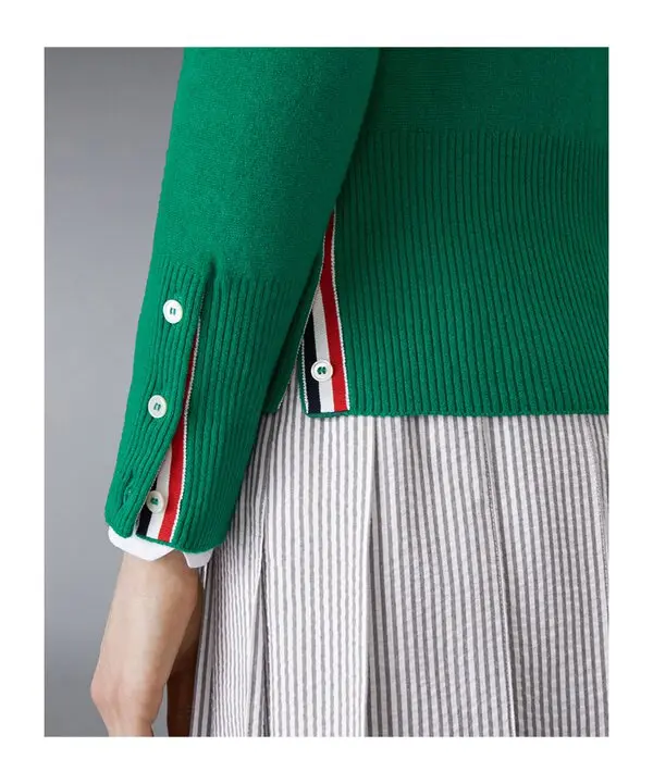 Thom Browne V-neck Cashmere Cardigan With 4-bar Stripes - Green