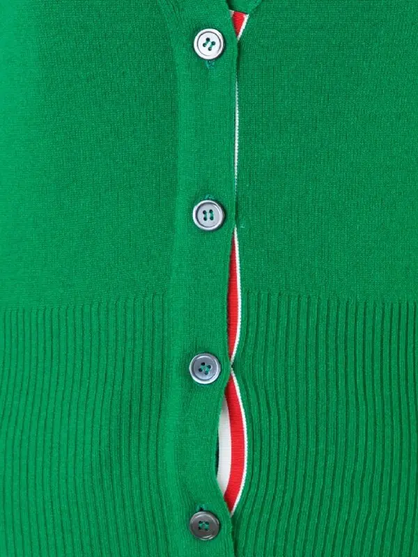 Thom Browne V-neck Cashmere Cardigan With 4-bar Stripes - Green