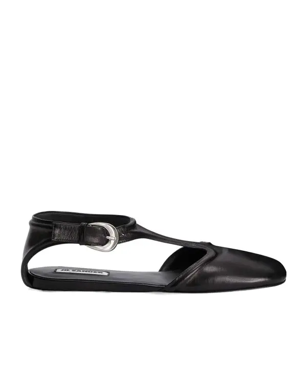 JIL SANDER Round Toe Ankle Strap Sandals - Black