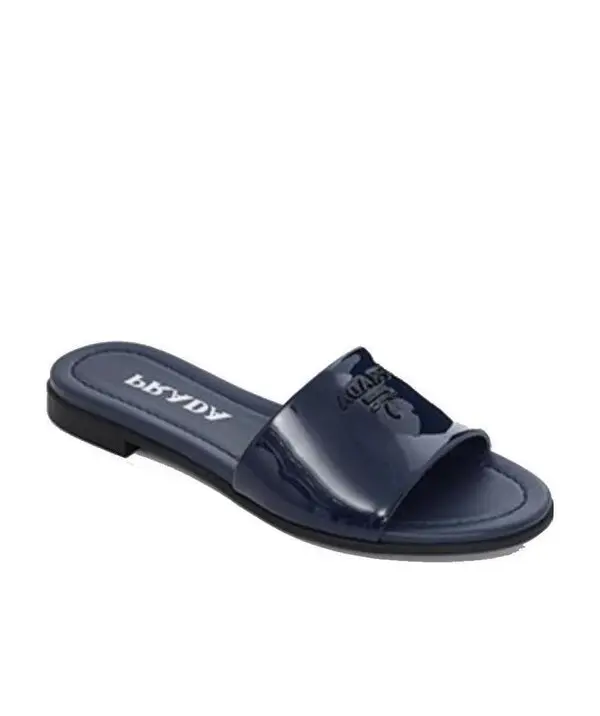 Prada Logo Detail Open Toe Slides - Blue