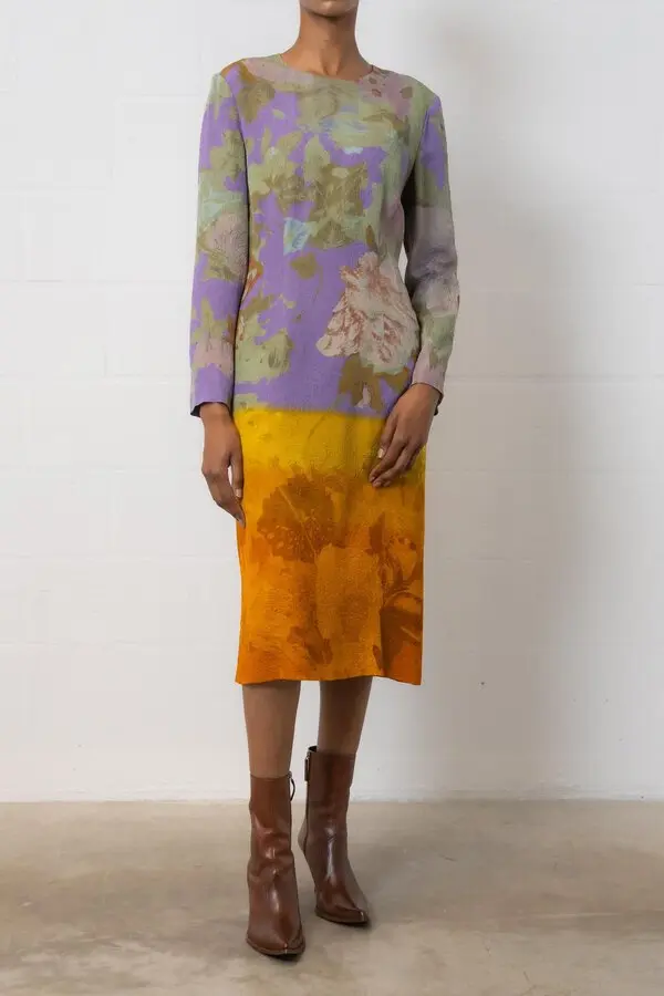 Dries Van Noten Round-neck Long-sleeve Floral Print Dress